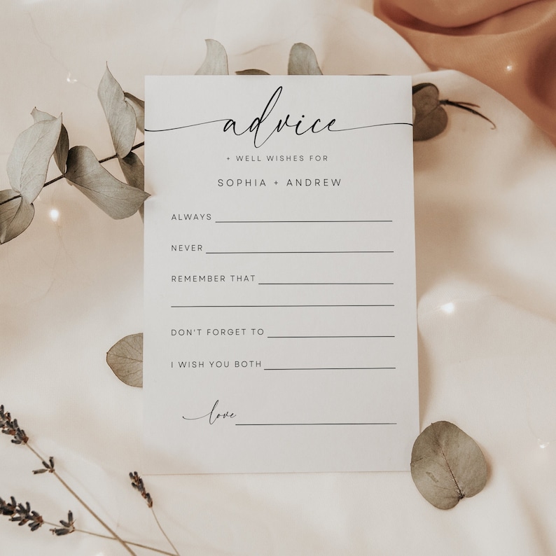 Minimalist Wedding Advice Card Template, Newlywed Well Wishes (digital ...