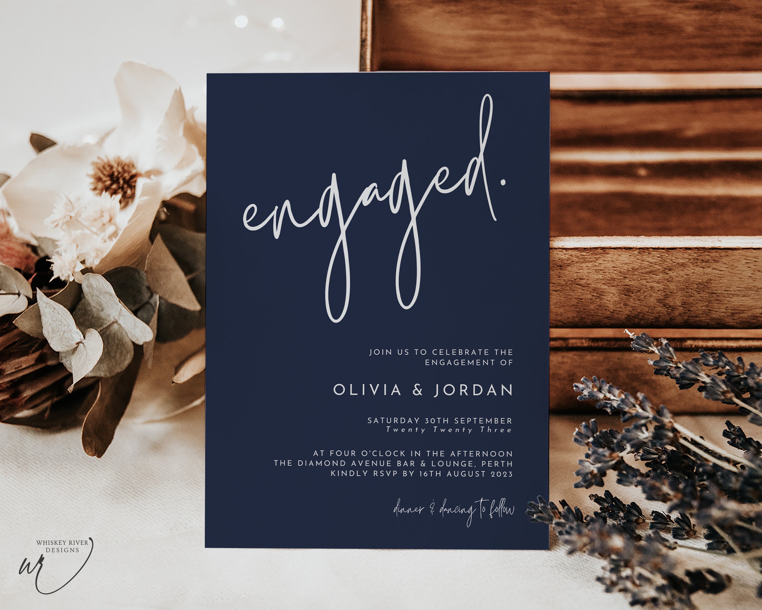 Navy Blue Engagement Party Invitation, Editable Template, Instant ...