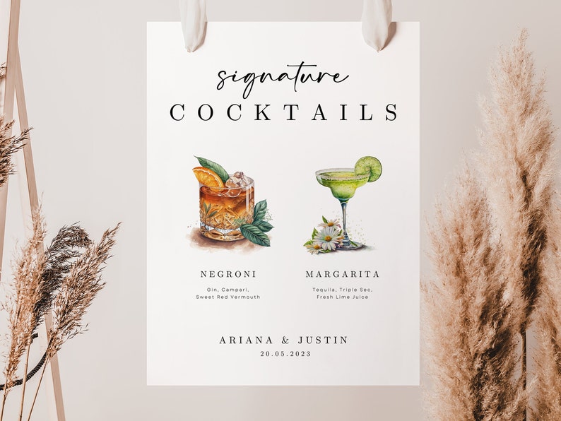 Signature Cocktail Sign Template, Instant Downloadable Wedding Bar Menu ...
