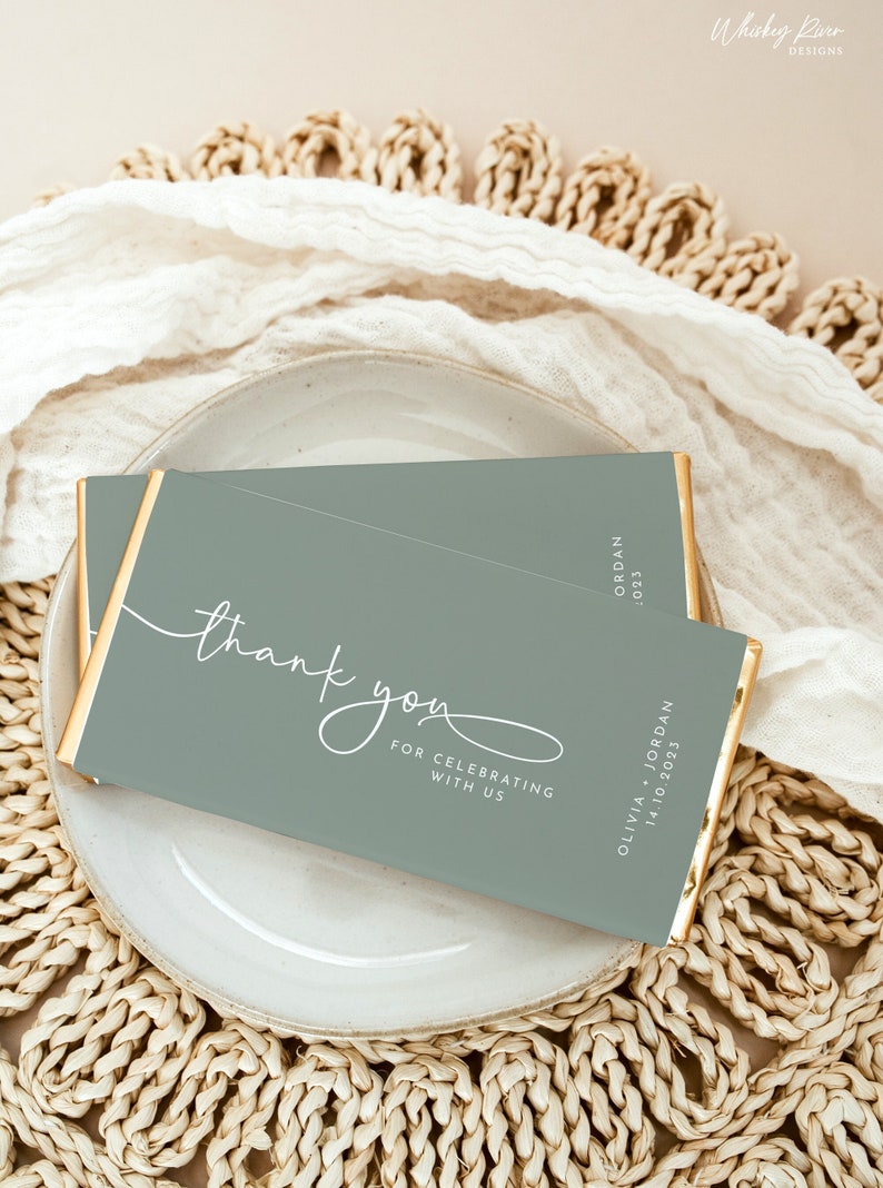 Sage Green Candy Bar Wrapper Template: Editable Wedding Favor (digital ...