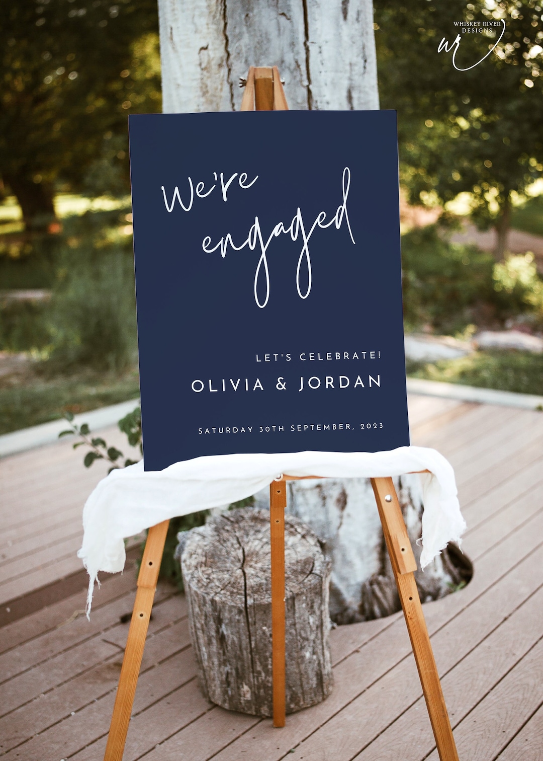 Navy Blue Engagement Party Welcome Sign, Editable Template, We're ...