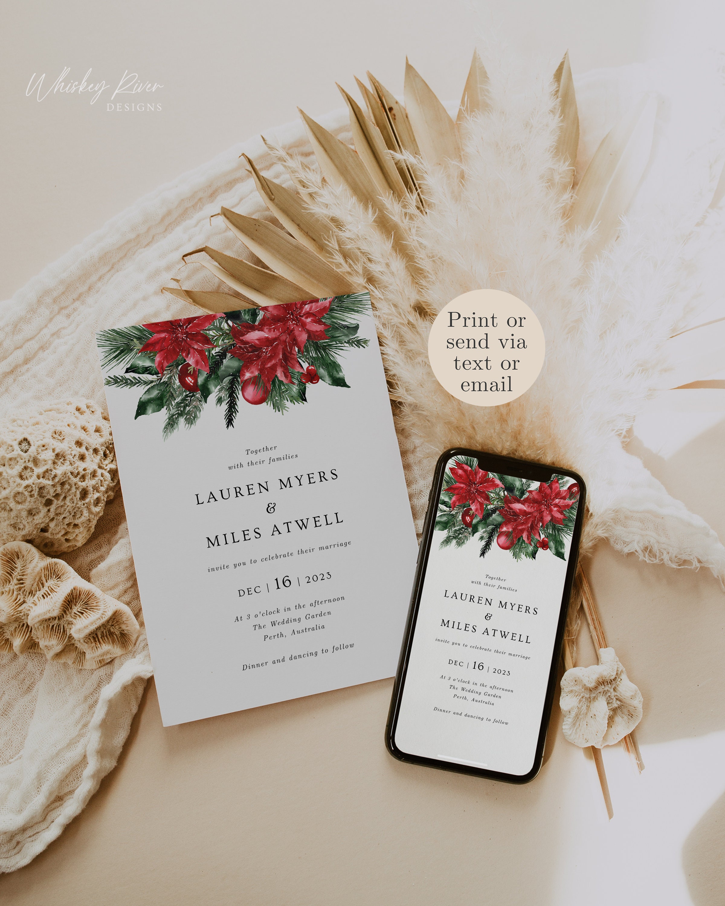 Christmas Wedding Invitation Editable Template Christmas - Etsy