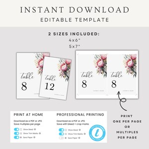 Boho Wedding Table Numbers, Editable Template, Printable Table Number ...