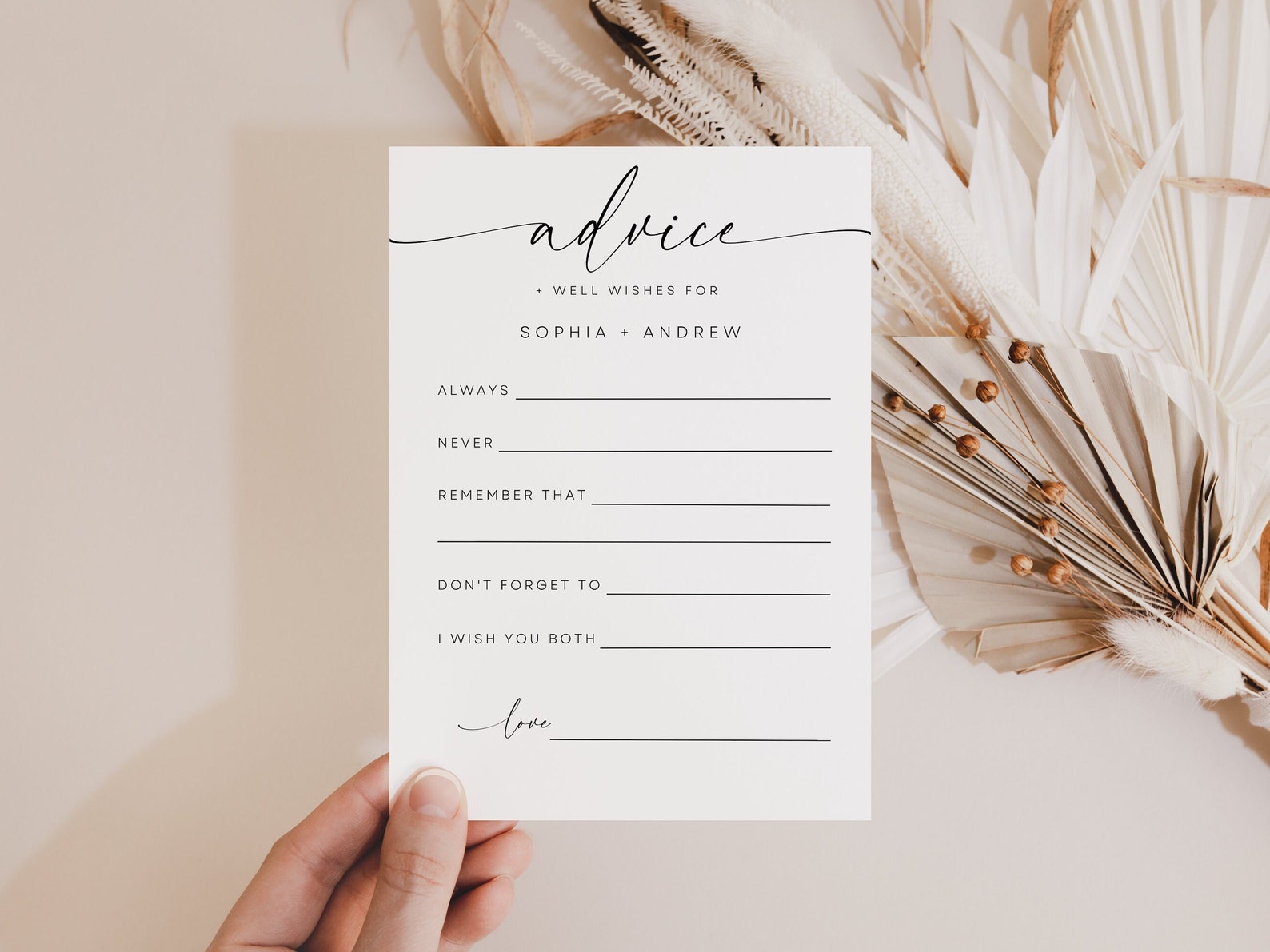 Minimalist Wedding Advice Card Template INSTANT DOWNLOAD Editable, Best ...