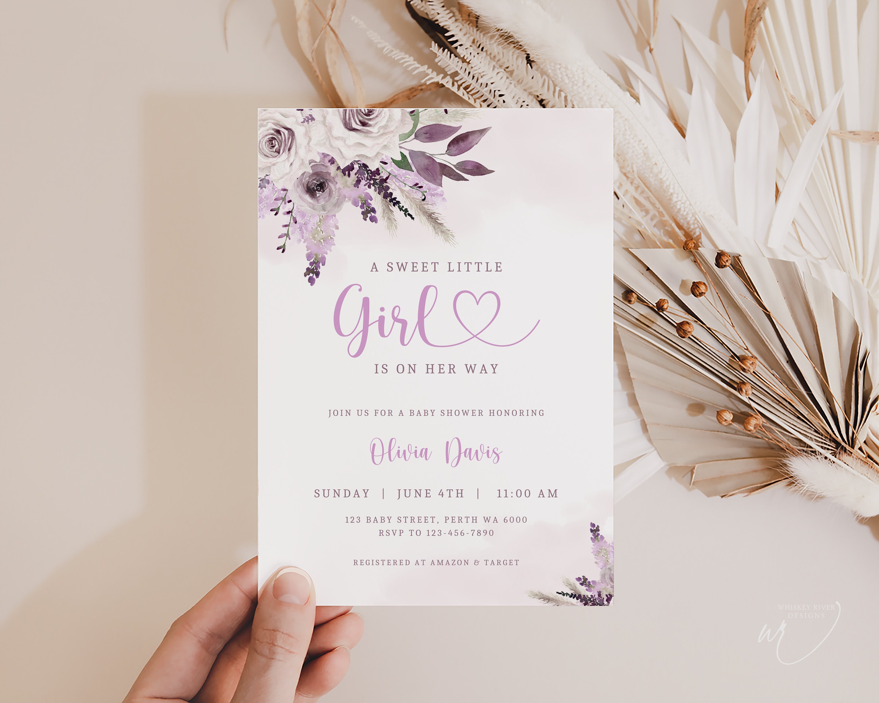 Floral Girl Baby Shower Invitation Template INSTANT DOWNLOAD, Editable ...