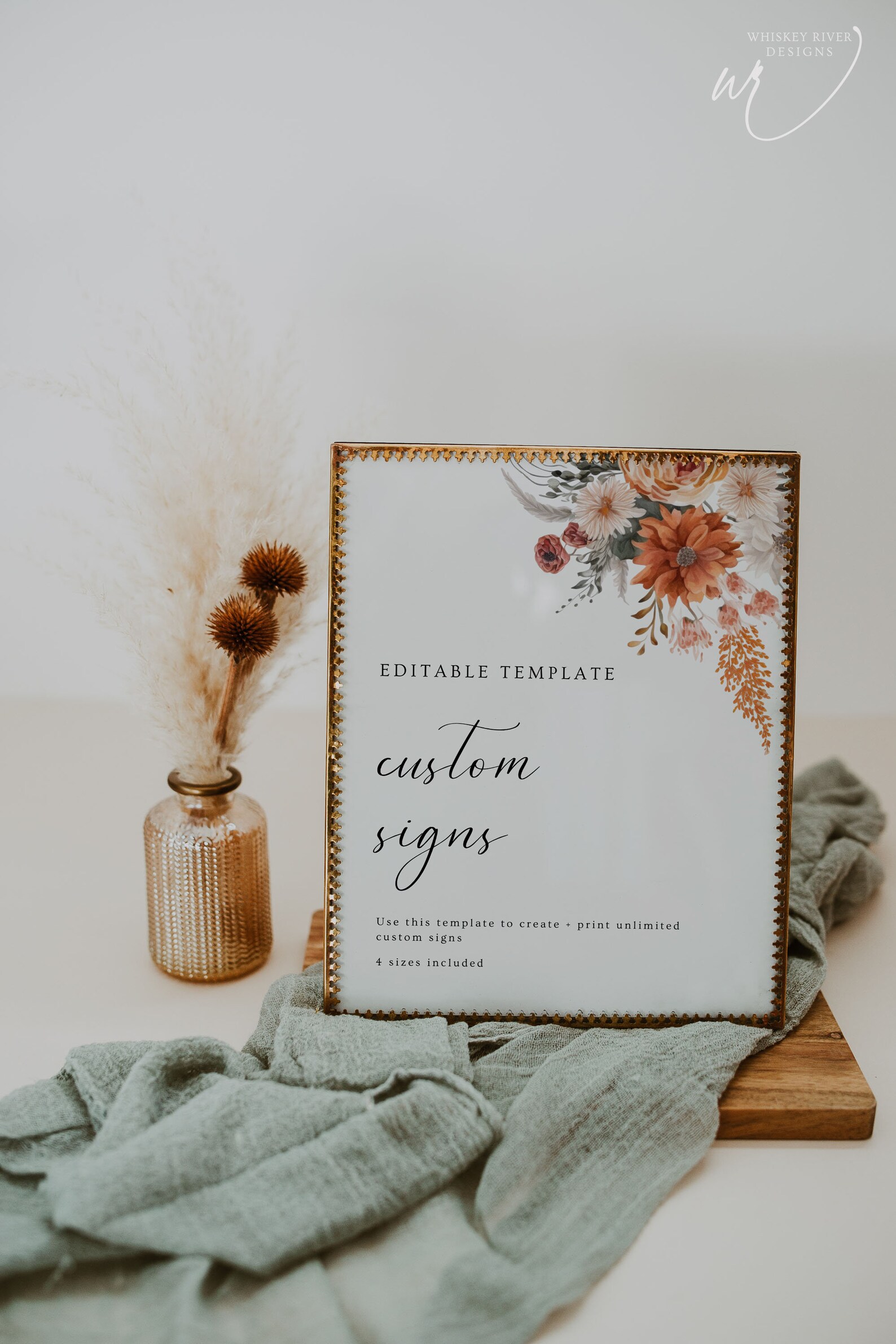 Boho Floral Wedding Sign Template: Editable Printable (digital Download ...