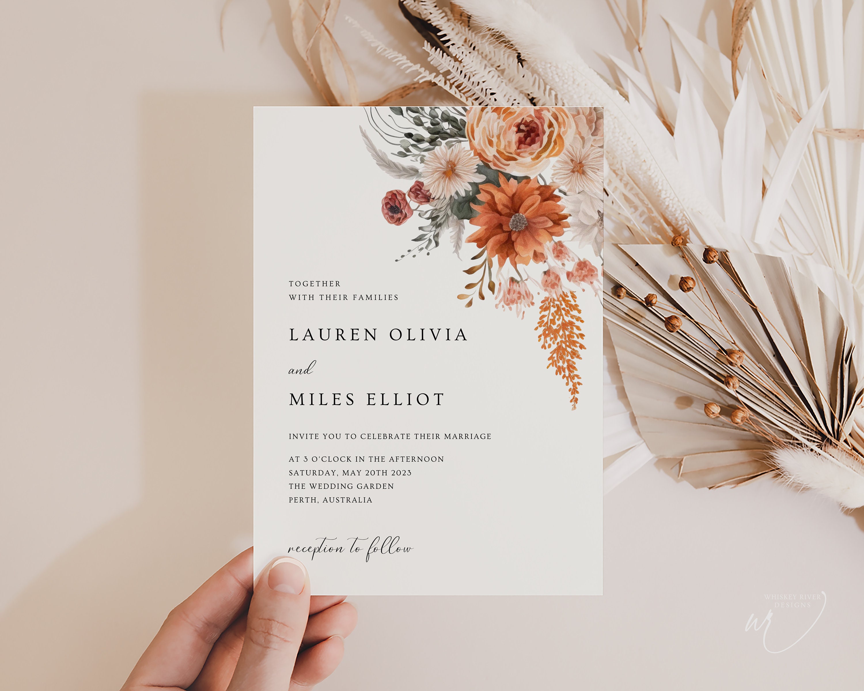Boho Fall Wedding Invitation, Editable Template, Burnt Orange Wedding ...