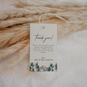 Rustic Mountain Wedding Favor Tags: Pine Forest Thank You (editable ...