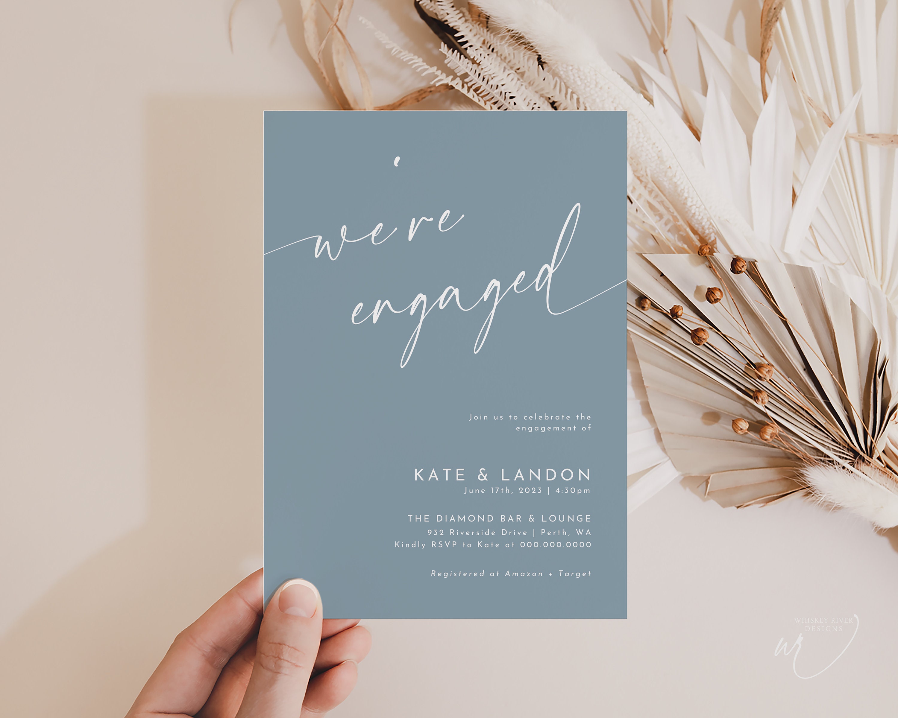 Dusty Blue Engagement Party Invitation, Editable Template, Instant ...