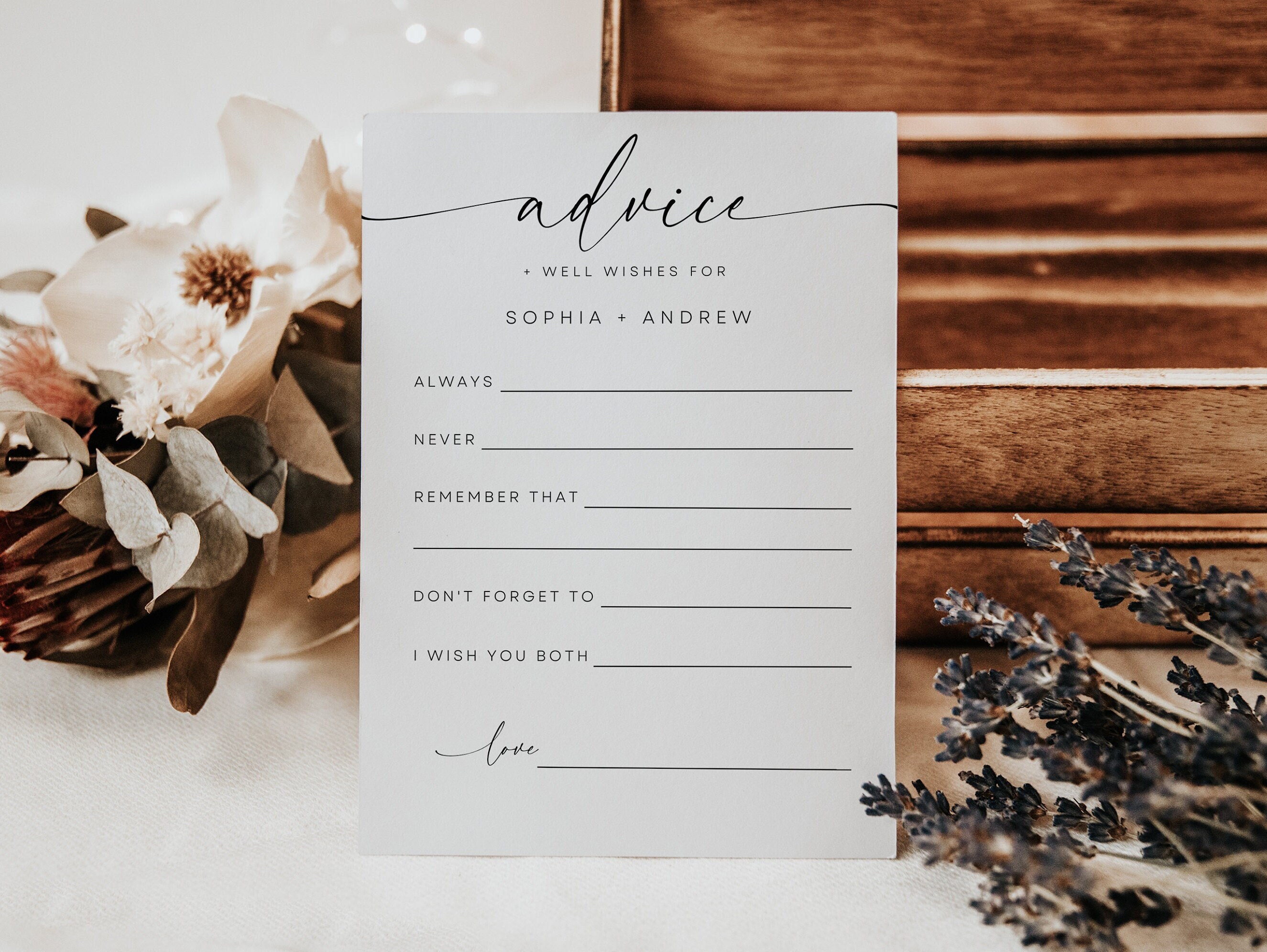 Minimalist Wedding Advice Card Template INSTANT DOWNLOAD Editable, Best ...