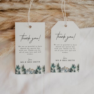 Rustic Mountain Wedding Favor Tags: Pine Forest Thank You (editable ...