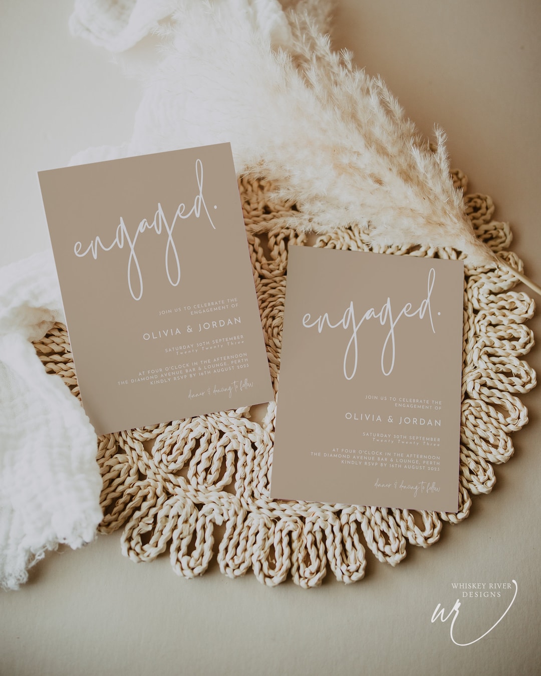 Beige Engagement Party Invitation, Editable Template, Instant Download ...