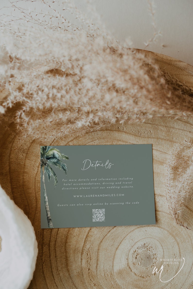 Palm Beach Wedding Details Card With QR Code (editable Template) - Etsy