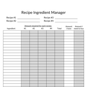 Ingredient Manager - Recipe Grocery Shopping List - Printable - Black ...