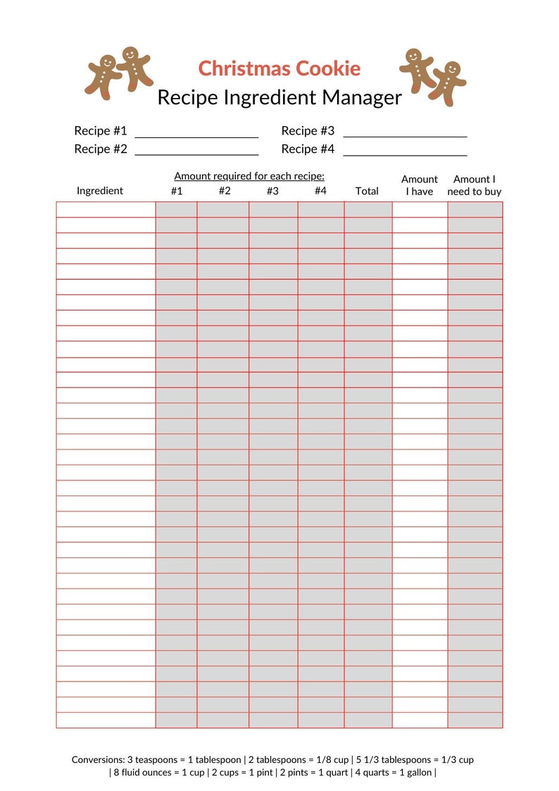 Ingredient Manager - Christmas Cookie Recipe Shopping List - Printable ...