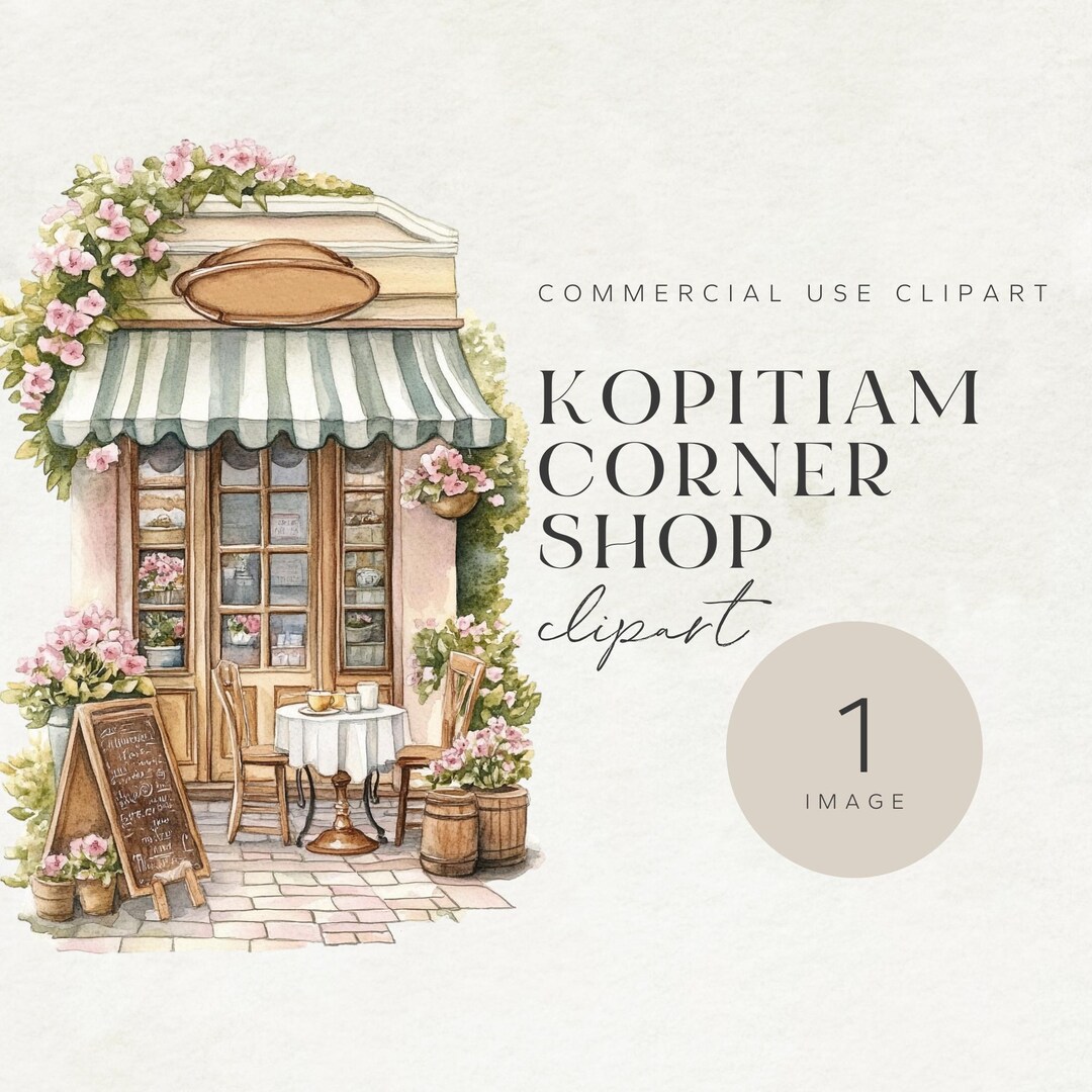 Kopitiam Corner Shop Watercolor Clipart | Malaysian Coffee Shop (PNG ...