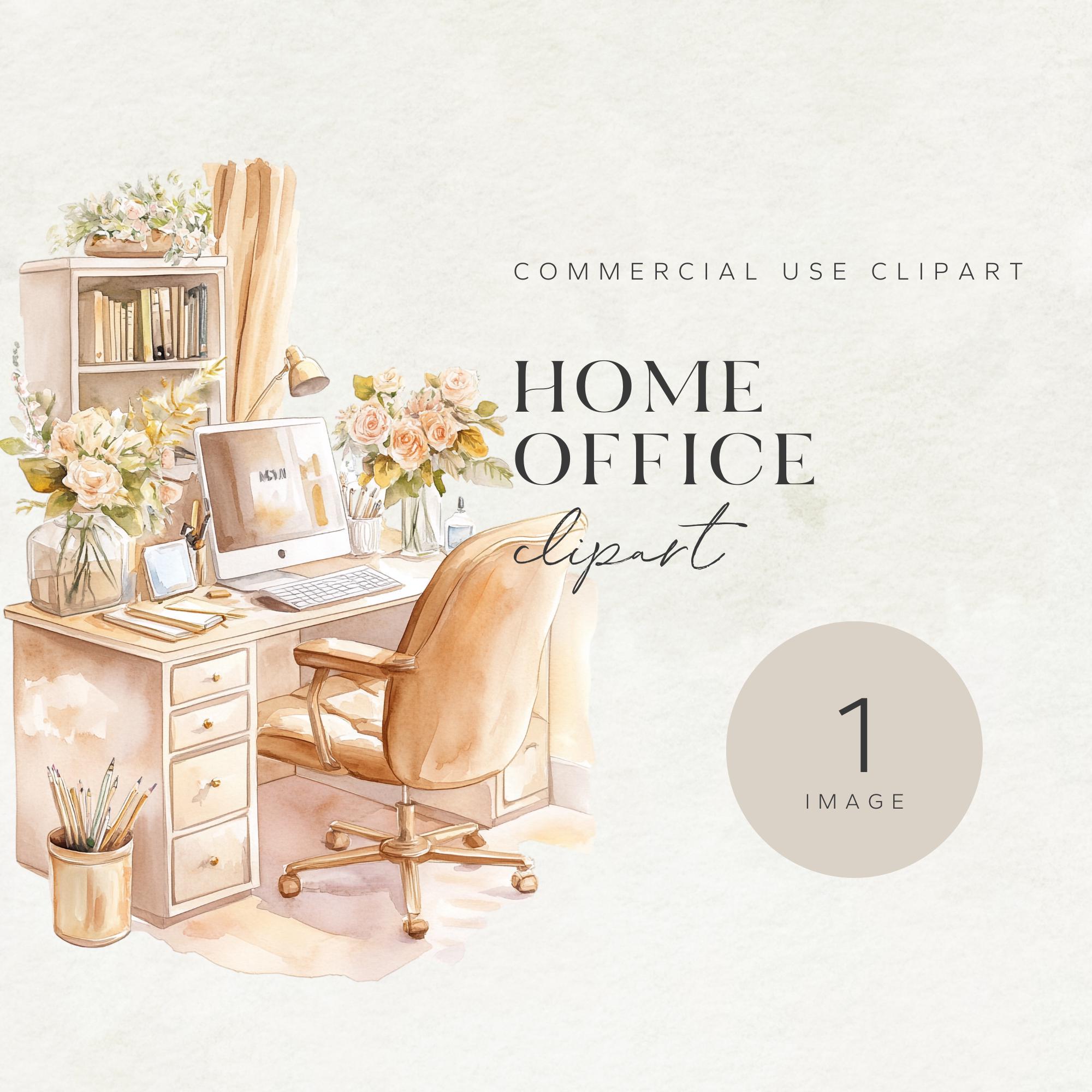 Home Office Clipart | Desk Setup With Computer | Commercial Use ...