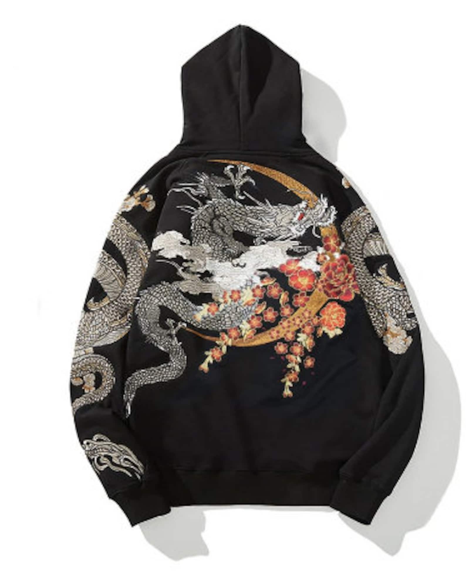 Men's Japanese Harajuku Hoodies, Streetwear Oversized Hoodie, Dragon ...