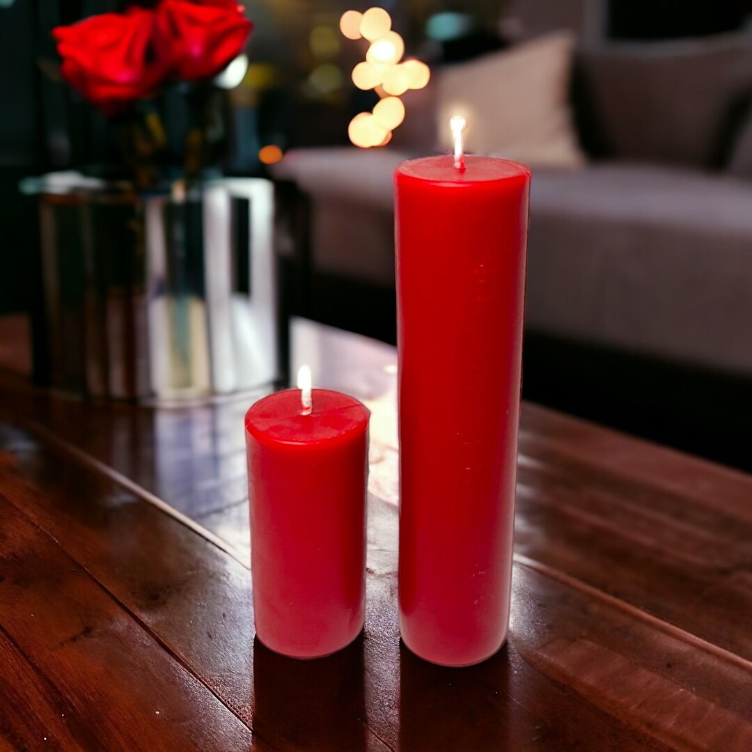 Red Sunset Glow, Long-burning Beeswax Pillar Candles| Available in Two ...