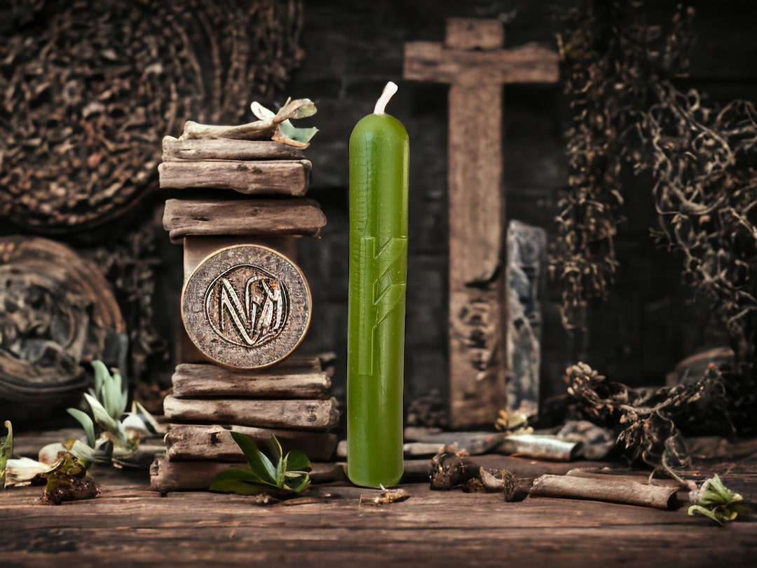 Handcrafted Fehu Rune Beeswax Candle for Prosperity and Well-being ...