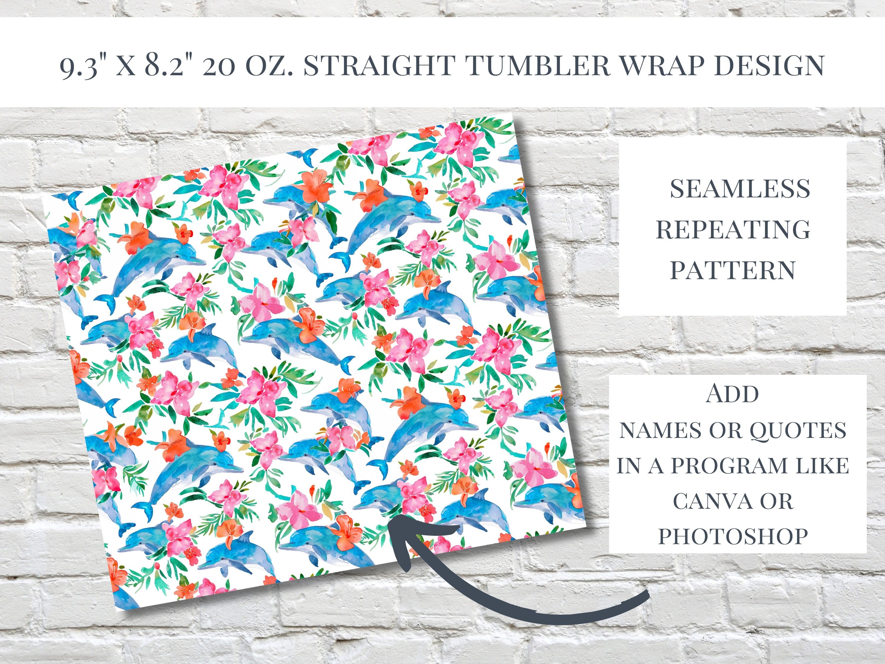 20 Oz. Straight Sublimation Tumbler Wrap - Colorful Pink Dolphins ...