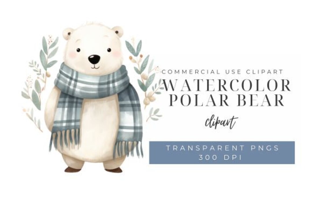 Watercolor Polar Bear Clipart: Winter Scarf Pngs (digital Download) - Etsy