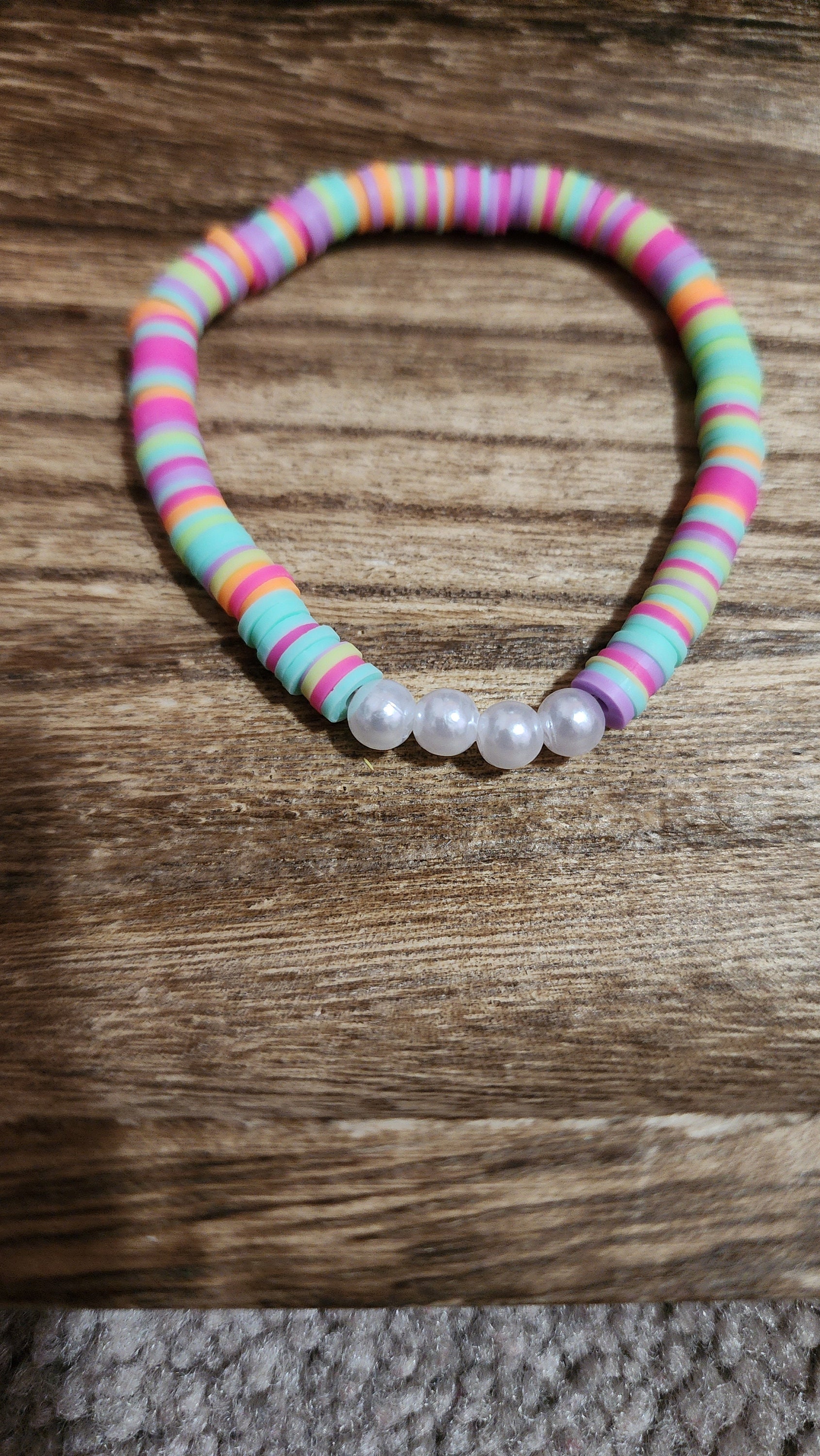 Neon & Pearls Clay Bead Bracelet - Etsy