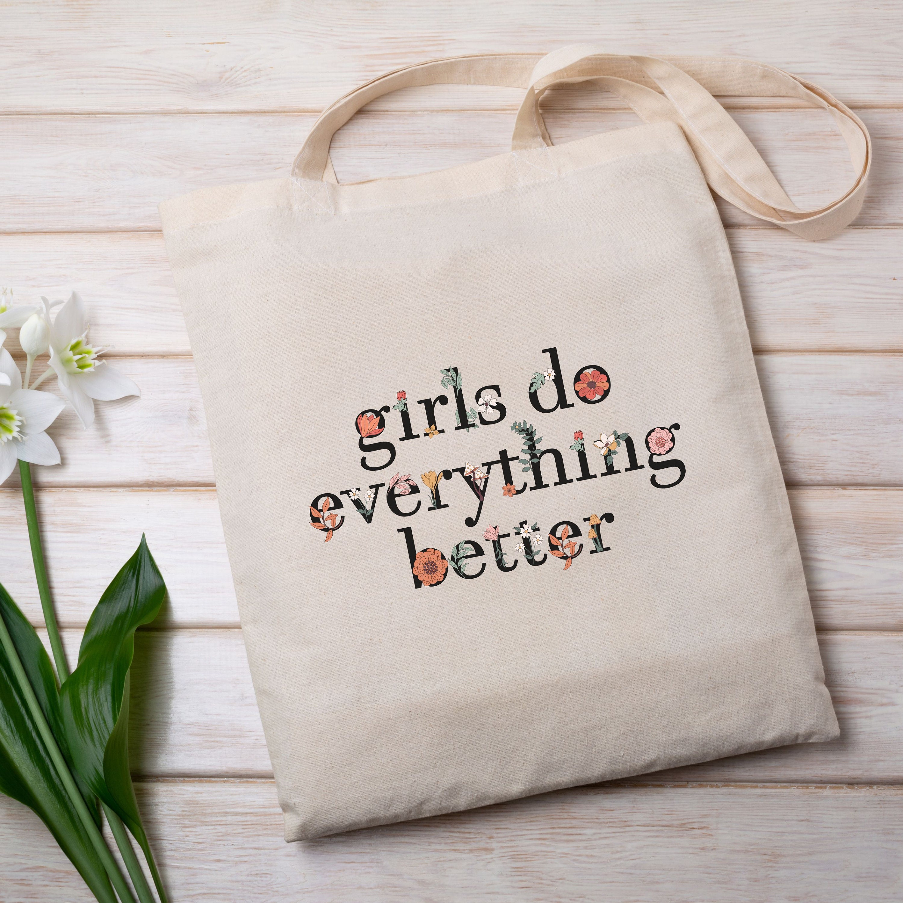 Motivational Flower Tote for Teen Girls Cute Feminist Book Bag Girls Do ...