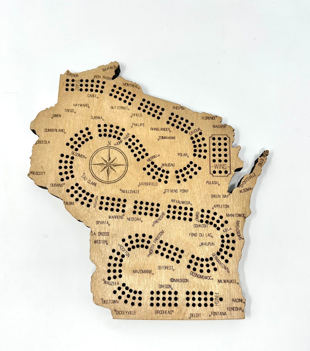 Wisconsin Shaped Cribbage Board, 3 Track Cribbage Board With Pegs ...