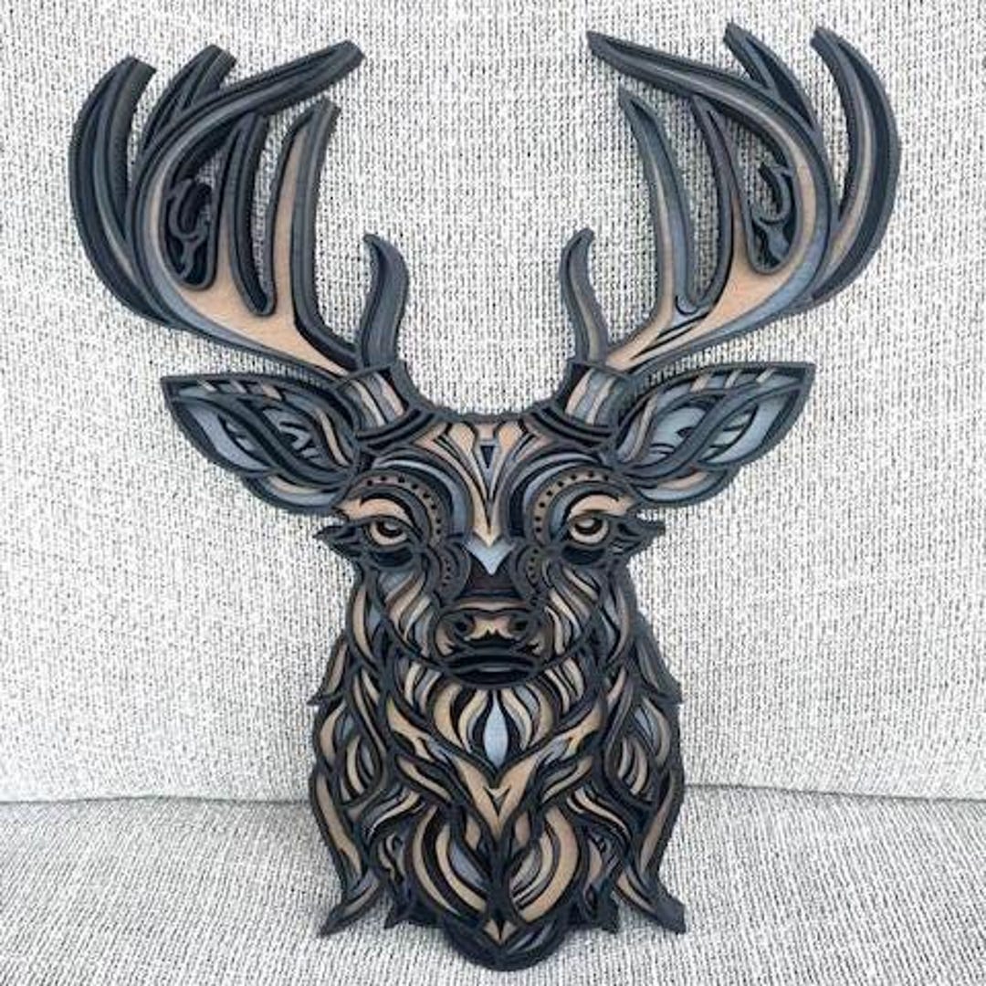Multi Layer Deer Buck Wall Art, 3D Deer Wall Decor, Mandala Deer ...
