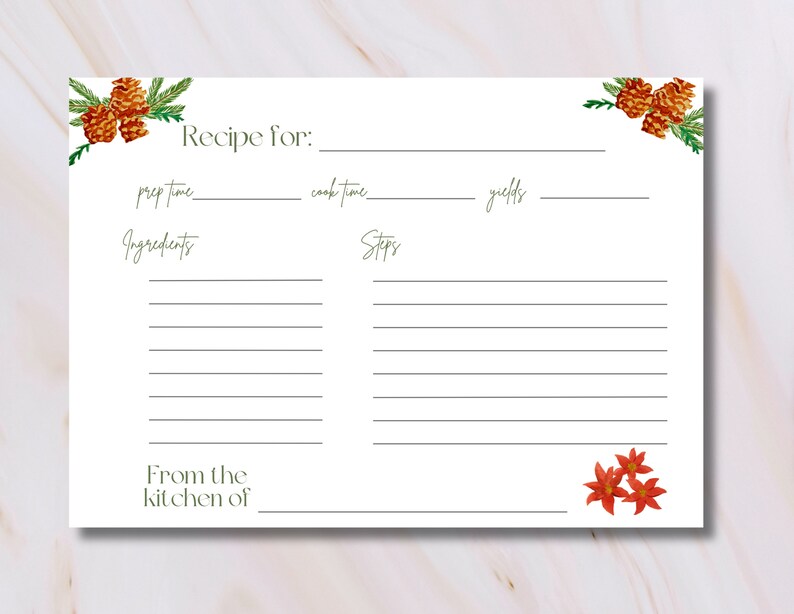 Watercolor Recipe Card, Recipe Card Template, Editable Recipe Card ...