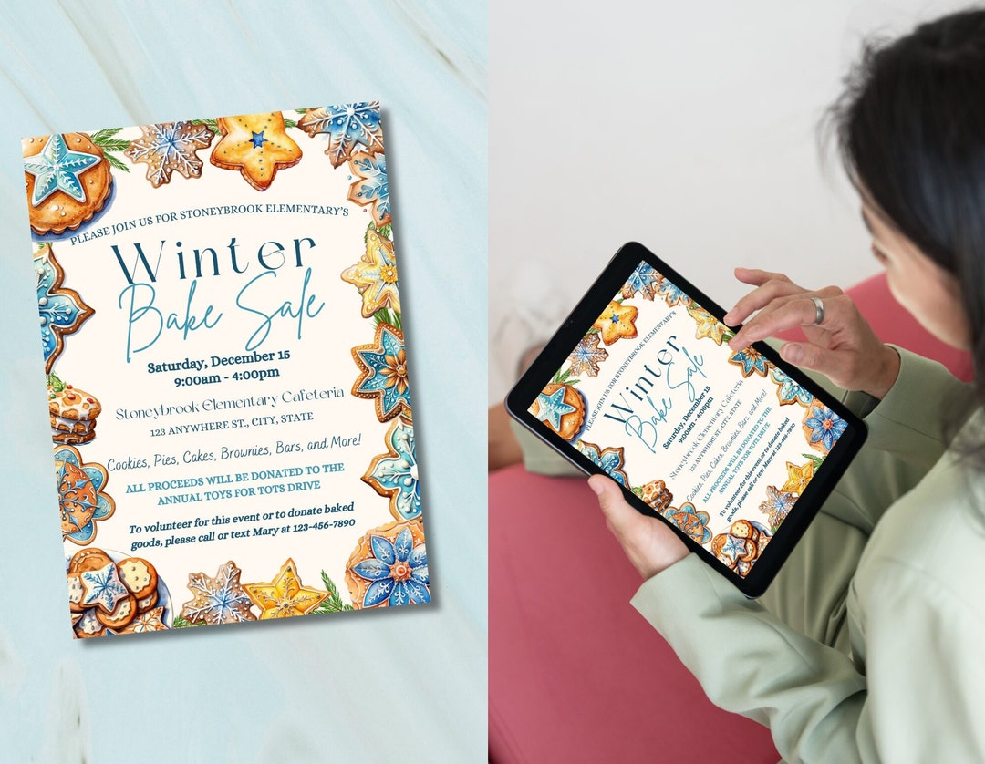 Winter Bake Sale Flyer, Bake Sale Editable Template, Flyer Template ...
