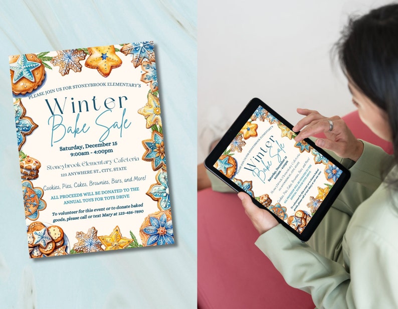 Winter Bake Sale Flyer, Bake Sale Editable Template, Flyer Template ...