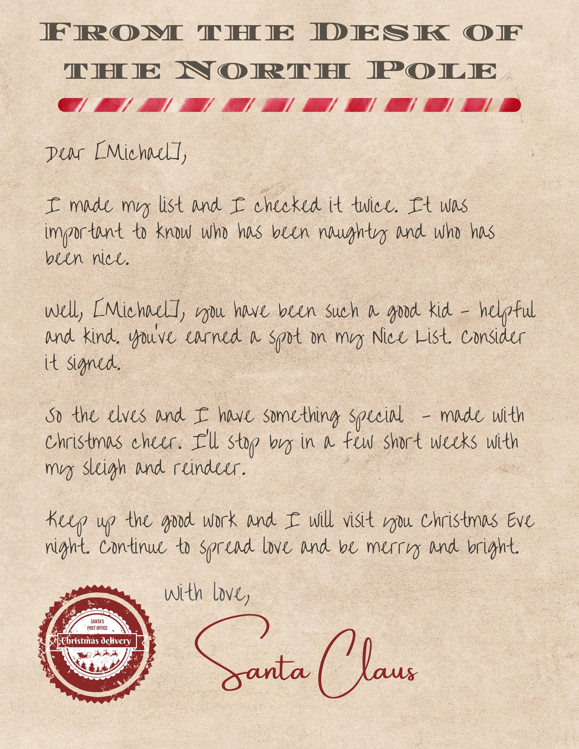 Carta de Santa / Descarga digital Carta de Santa para imprimir ...