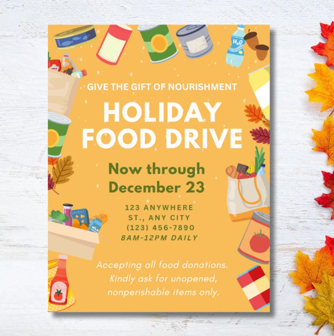 Fall Food Drive Flyer, Food Drive Template, Editable Food Drive, Fall ...