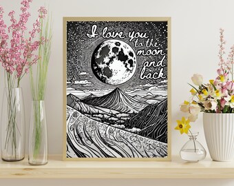 I Love You to the Moon and Back Coloring Page - Etsy
