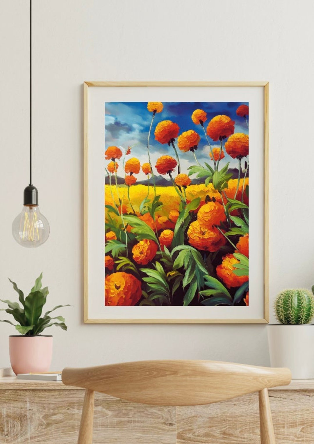 Marigolds Wall Art, Flowers Wall Art, Meadow Wildflowers Painting ...