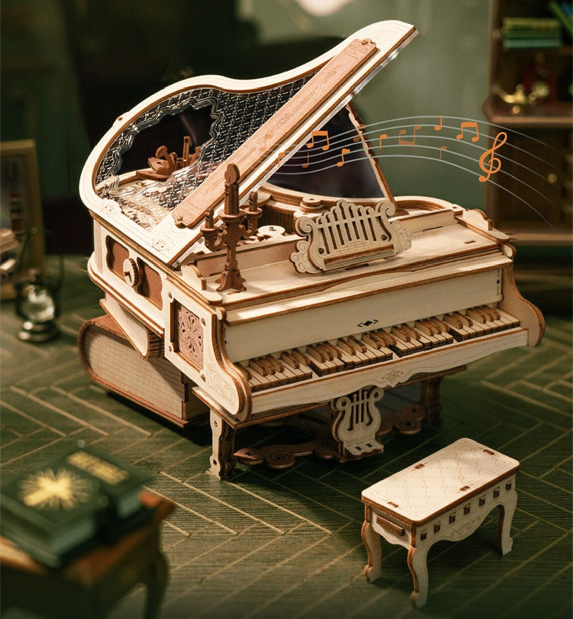DIY Music Box Wooden Puzzles Kit for Adults, Piano Model Scale Puzzles ...