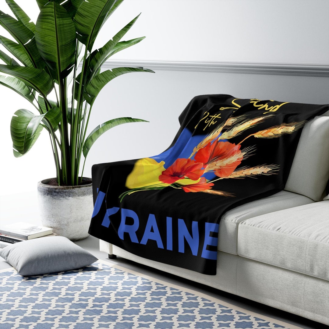 Stand With Ukraine Heart and Wheat Blanket, Fluffy Sherpa Fleece ...