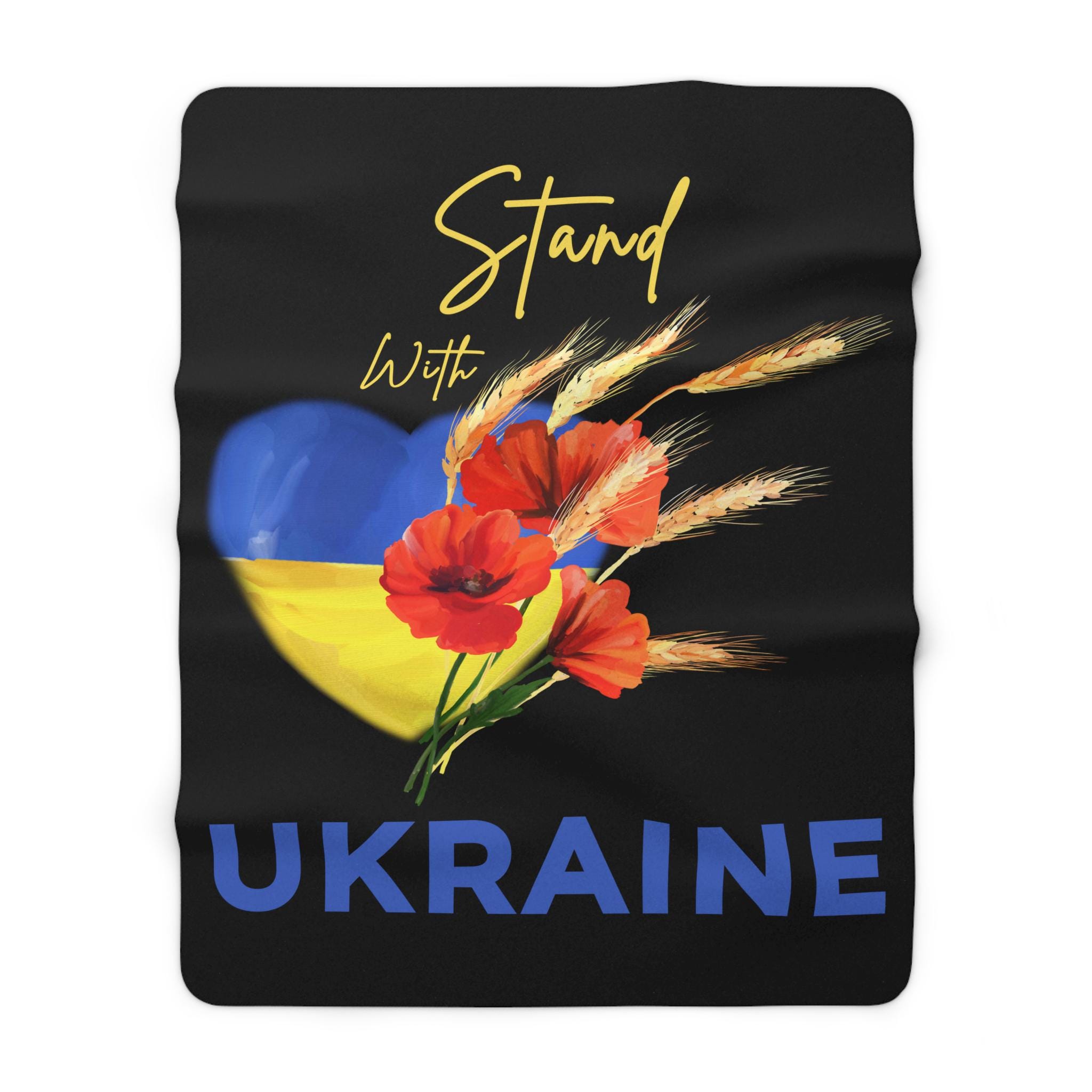 Stand With Ukraine Heart and Wheat Blanket, Fluffy Sherpa Fleece ...