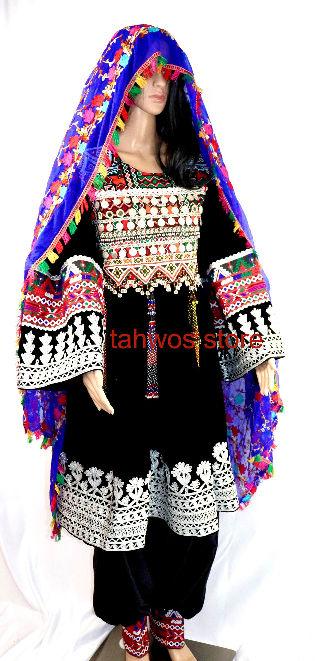 Safiya Black Velvet With Silver Trimmings Traditional Afghan Ethnic ...