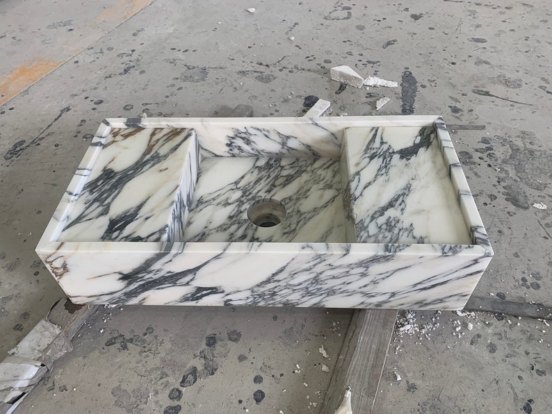 Elegant Arabescato Marble Vessel Sink, Handcrafted Rectangular Bathroom ...