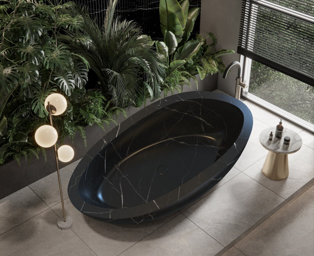 Premium Nero Marquina Marble Eclipse Freestanding Polished Bath Tub - Etsy