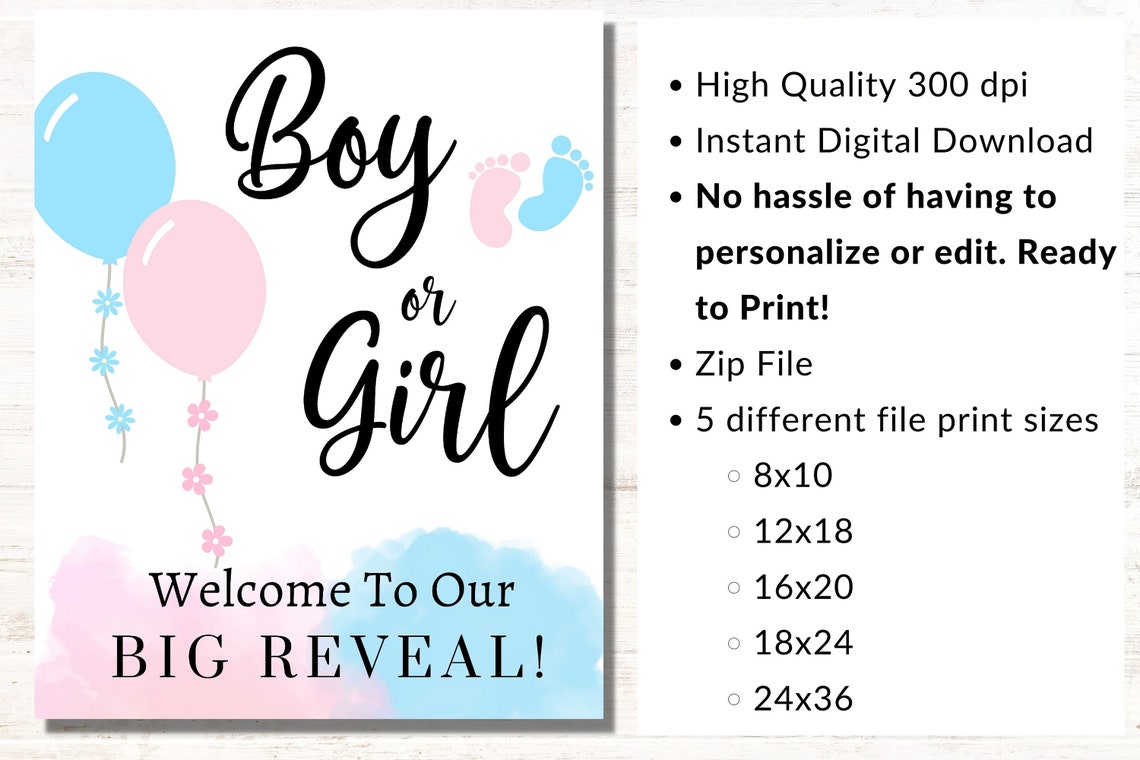 Gender Reveal Party Boy or Girl Sign What Will They Be - Etsy