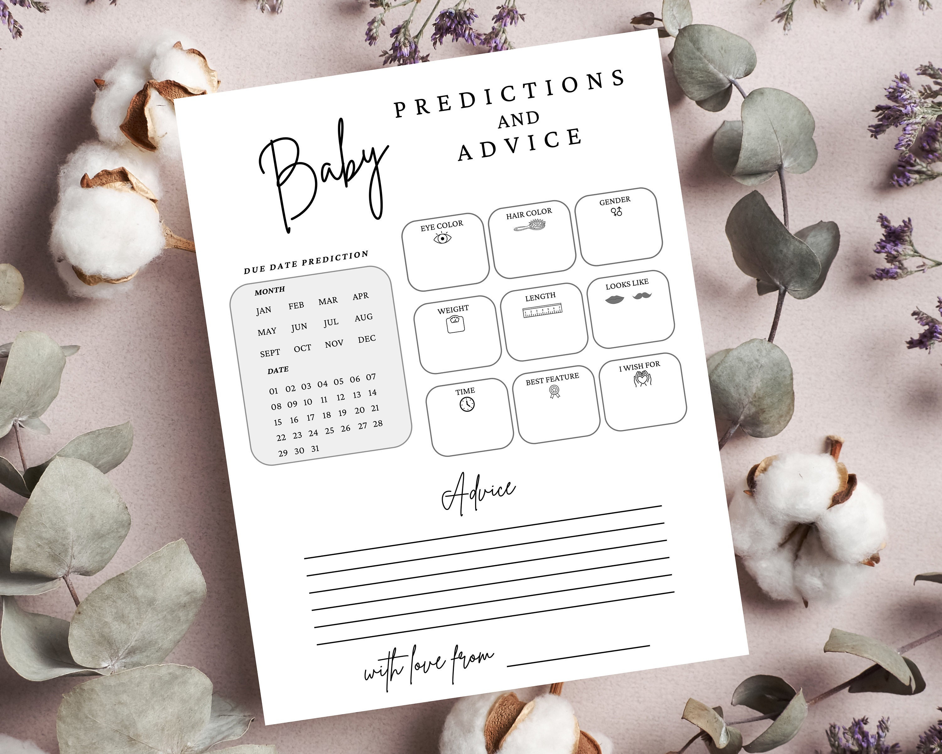 Baby Predictions Card, Baby Shower Games, Advice & Wishes for Parents ...