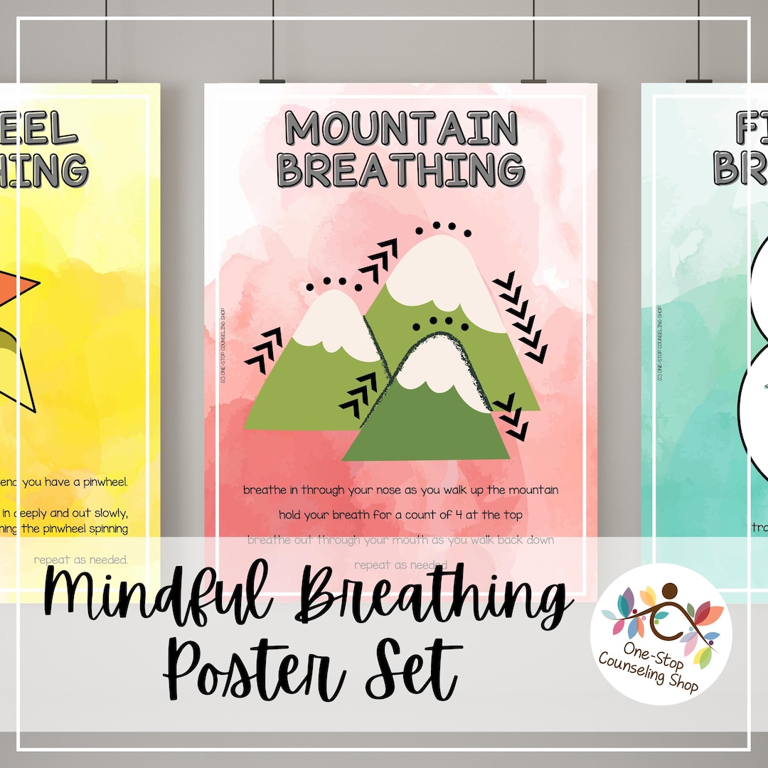 Mindful Breathing Poster Set | Social Work, Counseling, School ...