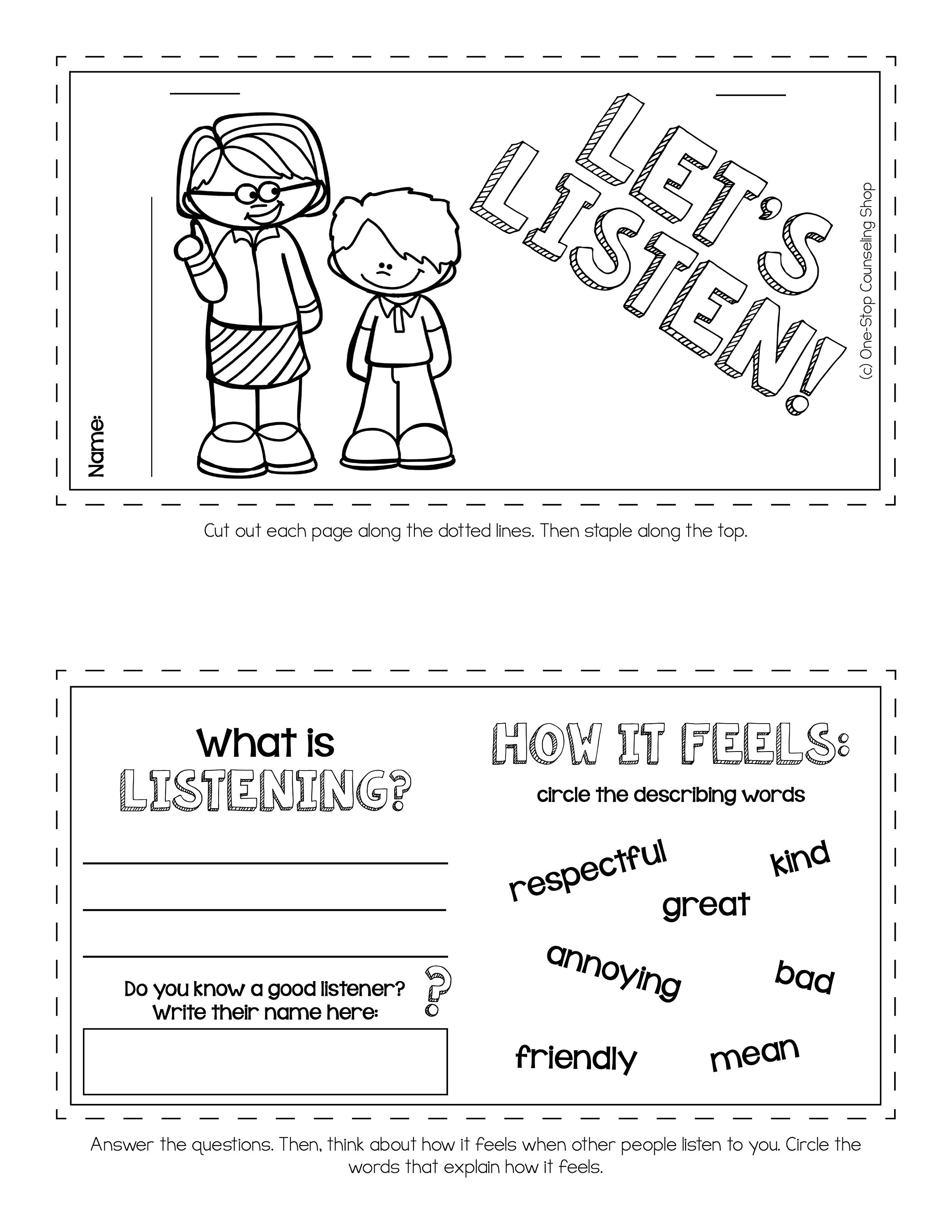 Listening Skills Tab Book for Students to Use as Part of Social ...
