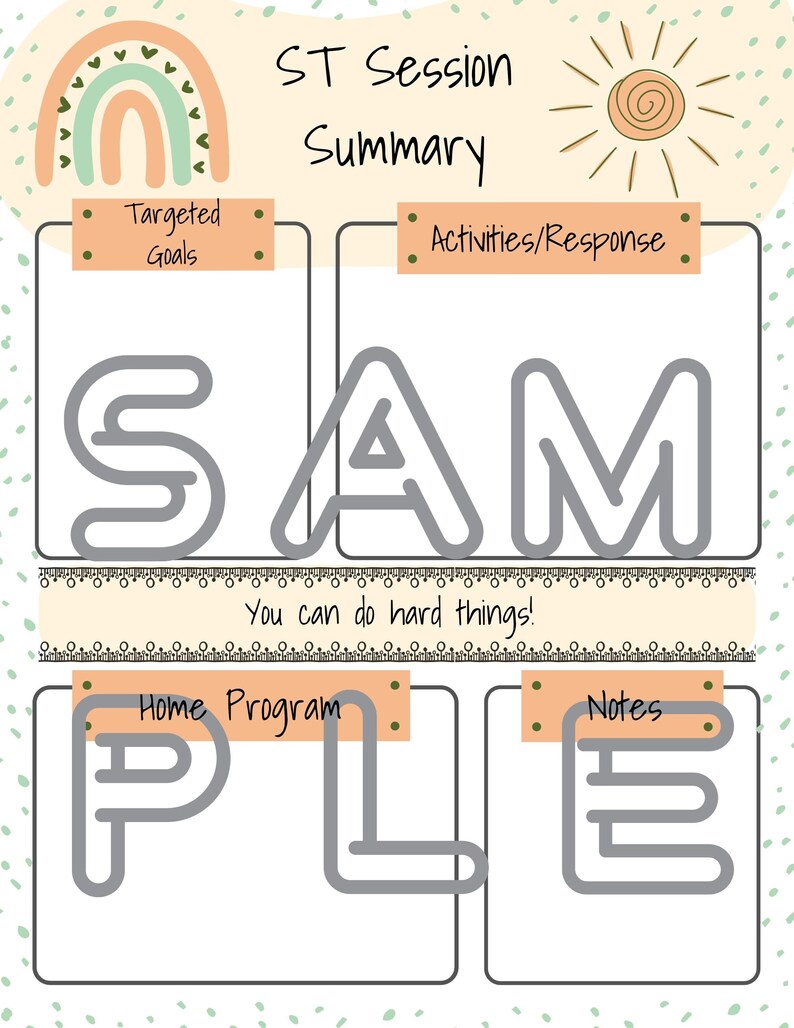 Speech Therapy Session Summary Printable - Etsy
