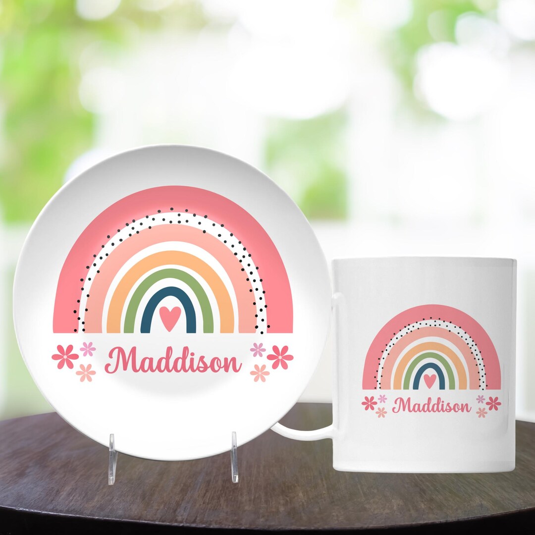 Rainbow Dinnerware for Girls, Personalized Dinnerware for Kids, Dinner ...
