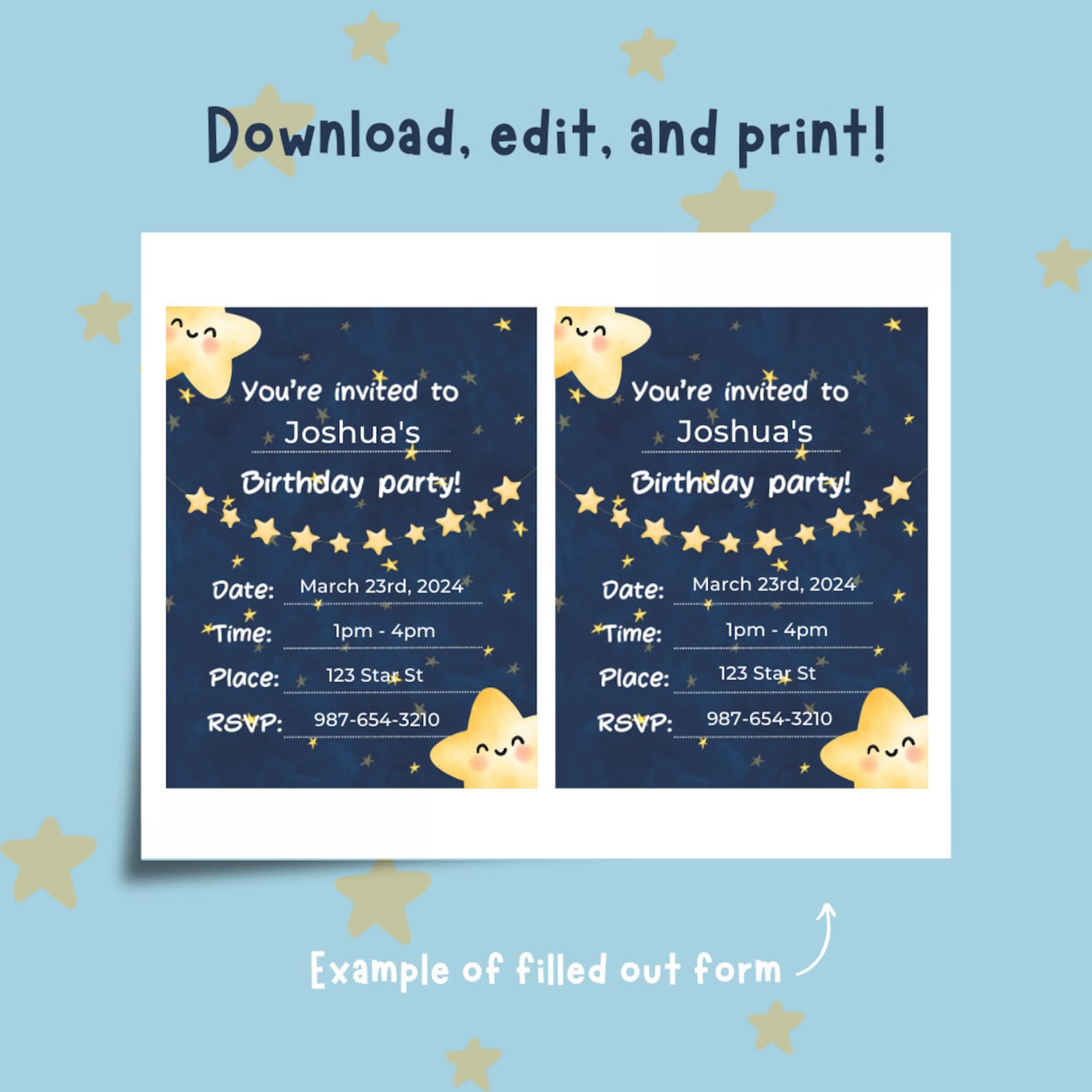 Custom Star Themed Party Invitations and Cupcake Toppers for Kid's ...